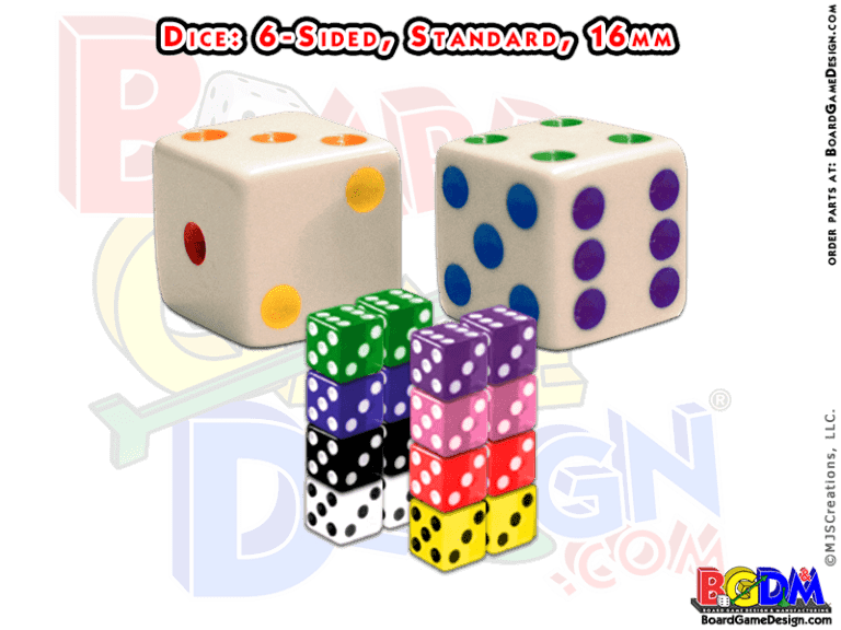 Dice 6 Sided, Die 6 Sides, Standard Game Die+Dots/Pips, Dice, d6 16mm