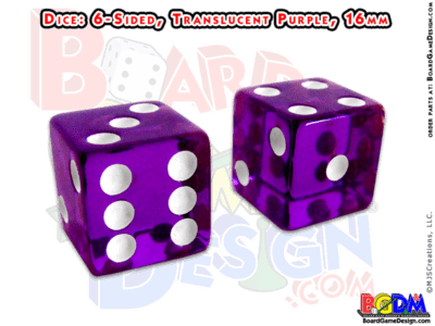 Dice (6-sided, 16mm), Translucent Purple | Game Board Design